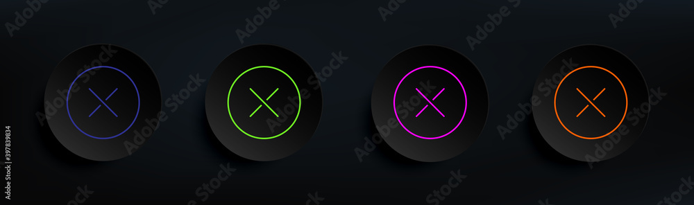 multiplication sign dark badge color set. Simple thin line, outline ...