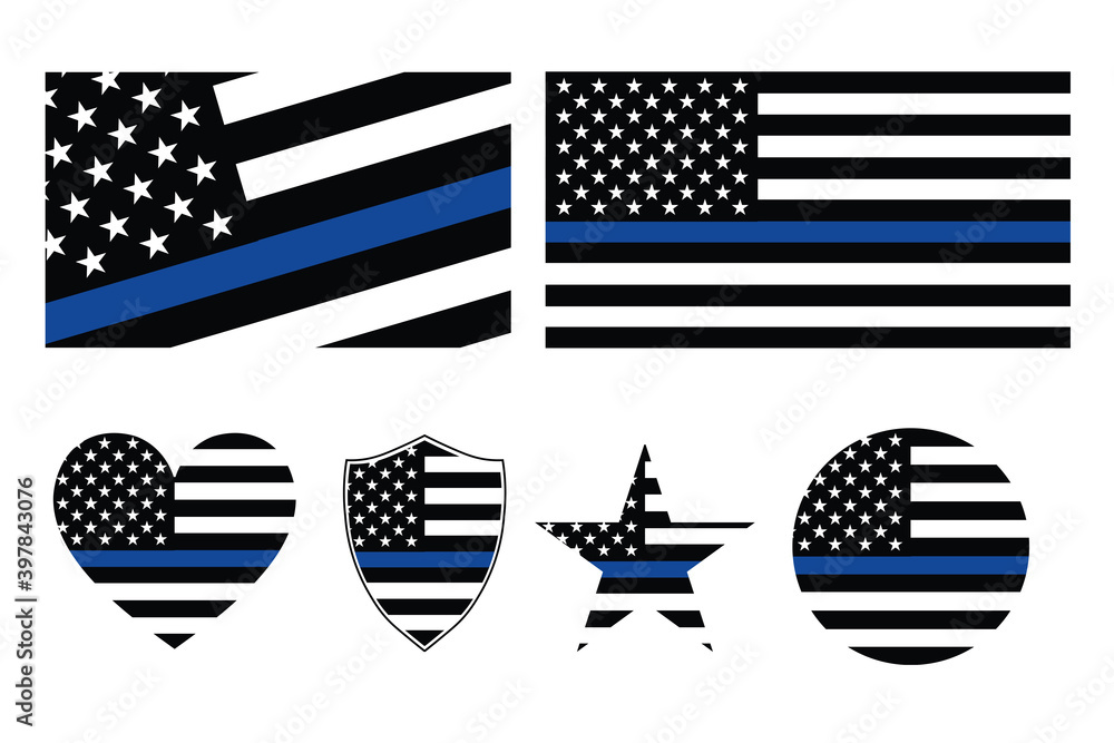 Thin Blue Line flag. Simple icon set. Flat style element for graphic ...