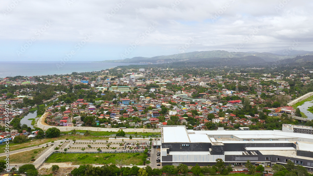 Top view of Iligan on Mindanao island, Philippines. A developing and ...