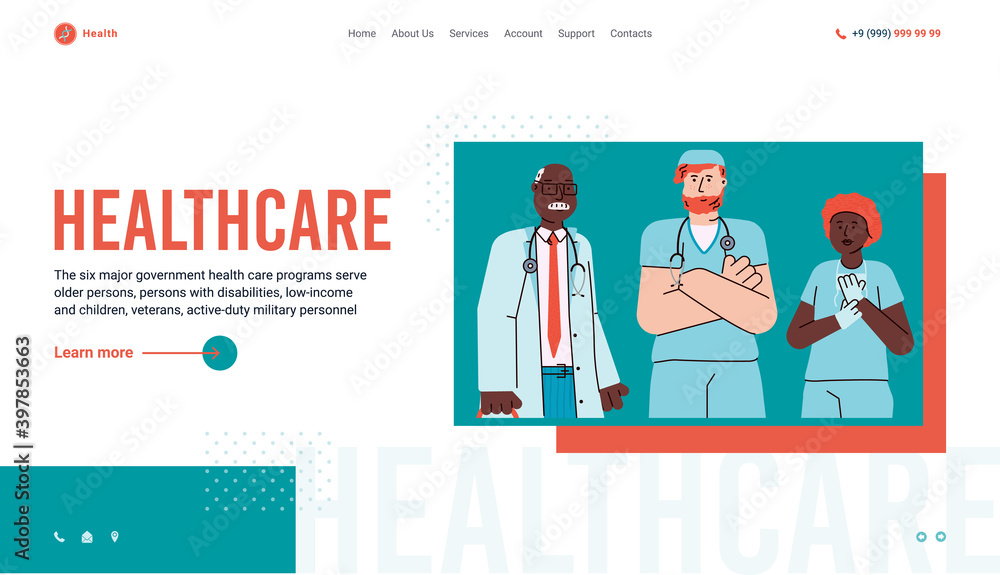 Healthcare and professional medicine website template with characters ...
