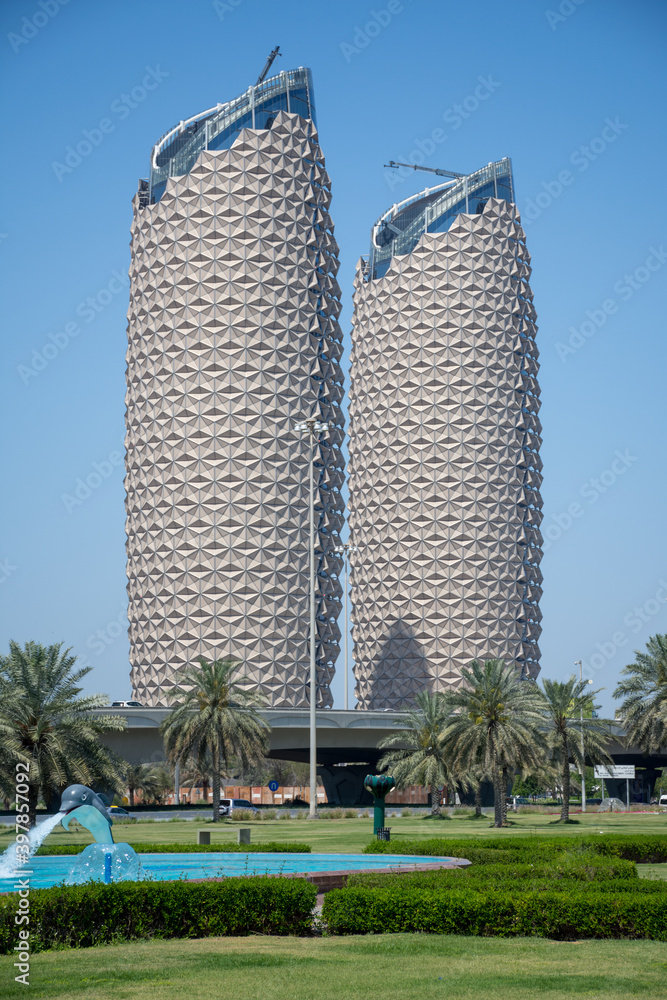 Al Bahr Towers in Abu Dhabi, United Arab Emirates. Stock Photo | Adobe ...