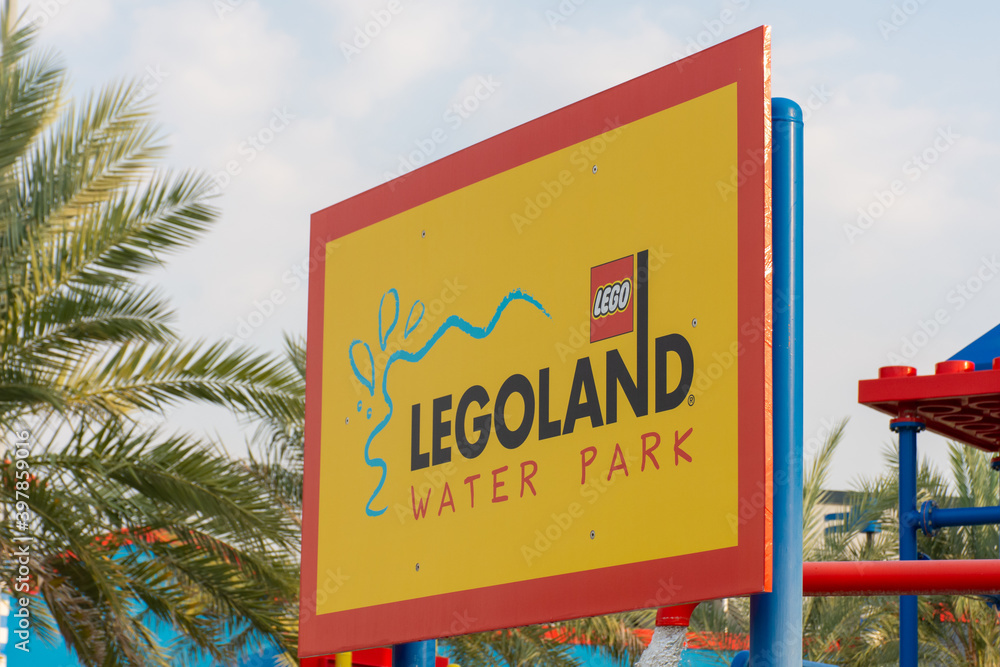 Legoland Dubai Water Park Theme Park Resort for children entrance sign ...