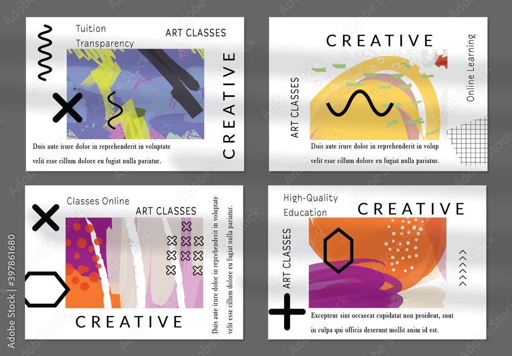 Flyer Layout with Black Shapes and Bright Rectangle on White Stock ...