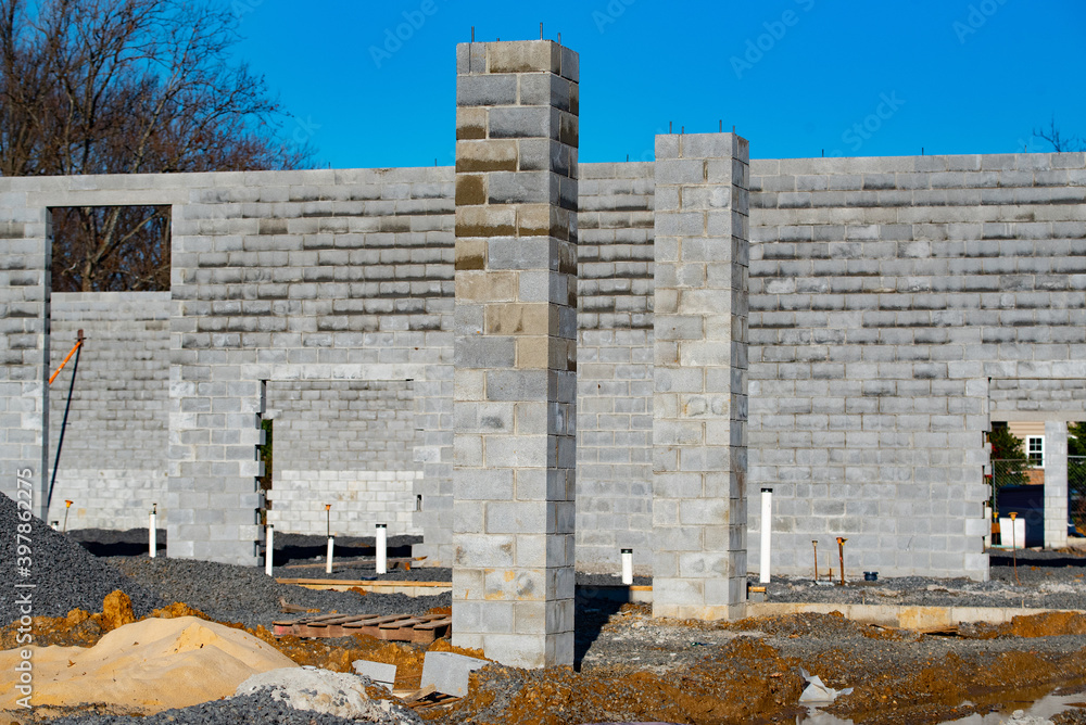 Concrete wall with columns Stock Photo | Adobe Stock