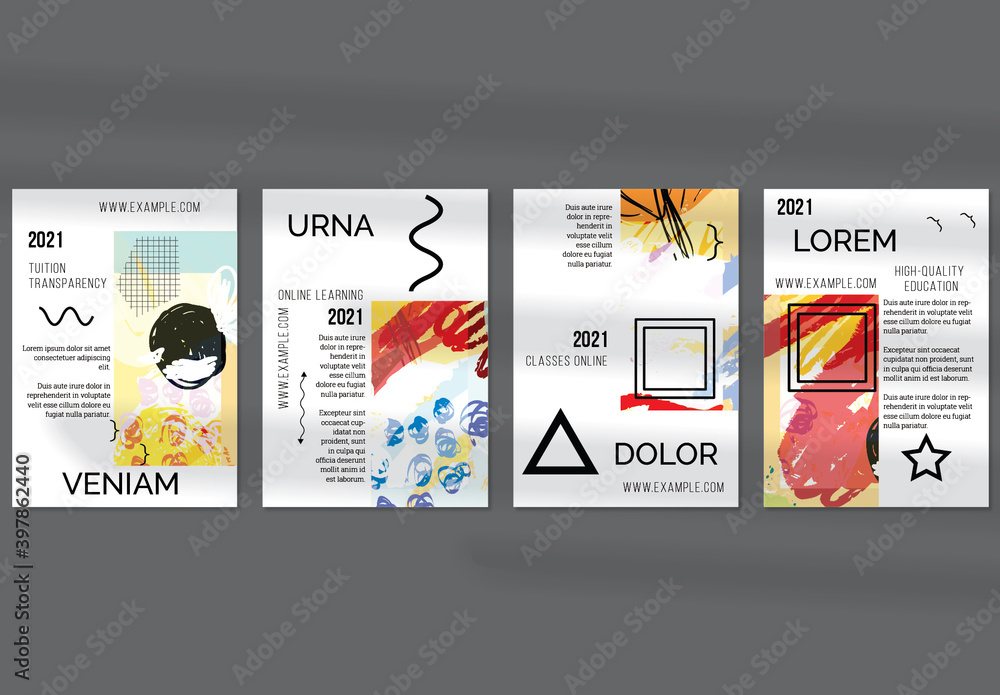 Flyer Layout with Geometric Shapes and Bright Rectangle on White Stock ...