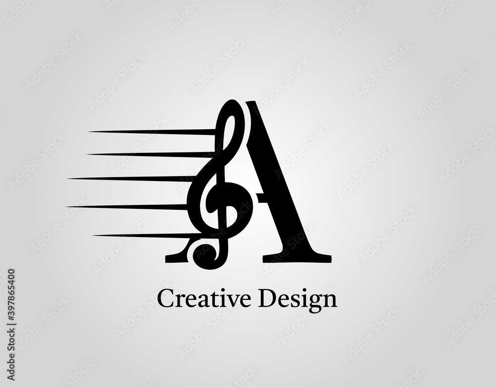 Key Note A Letter Logo Vector. Music Note On Initial A Design. Stock ...