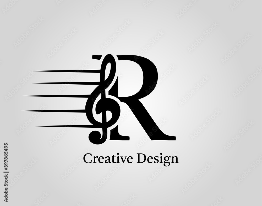 Key Note R Letter Logo Vector. Music Note On Initial R Design. Stock ...