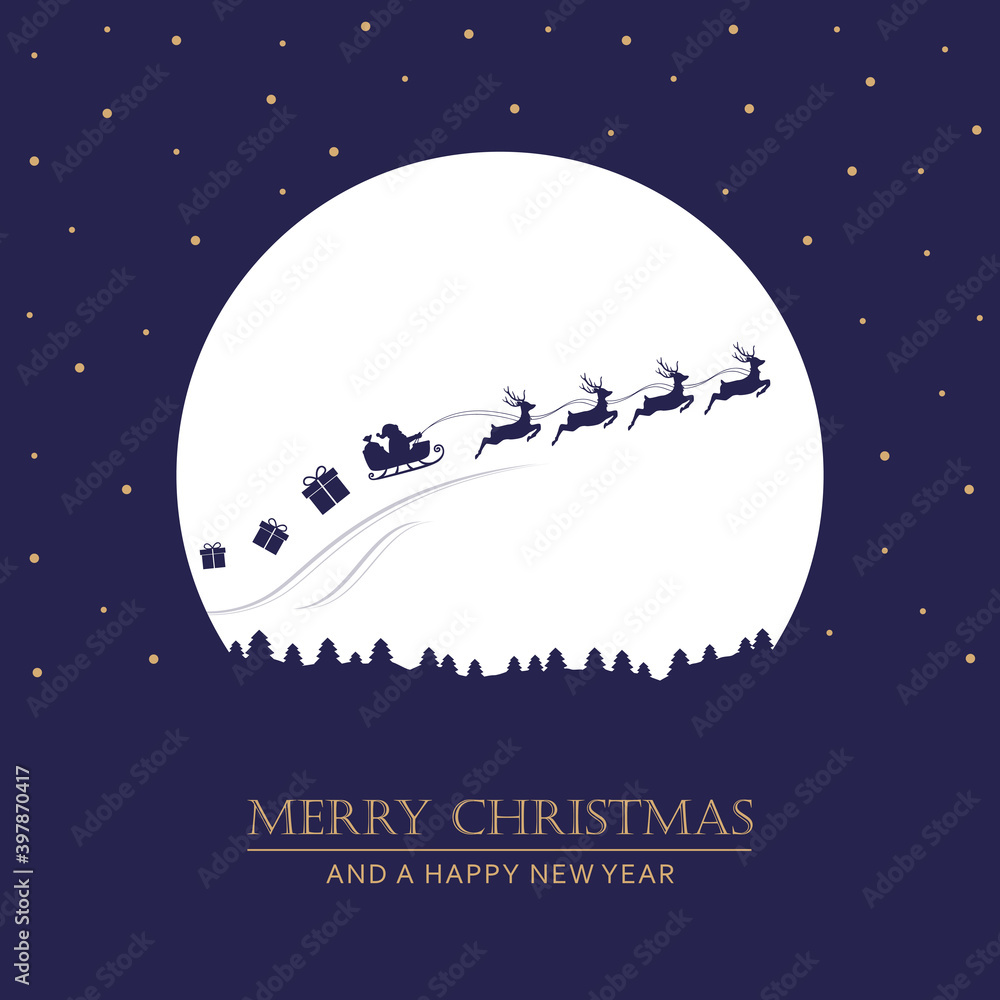 christmas winter banner with santa sleigh and reindeer vector ...