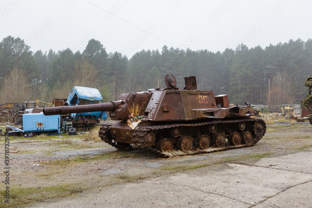 abandoned self-propelled artillery unit ISU-152 on the territory of the ...