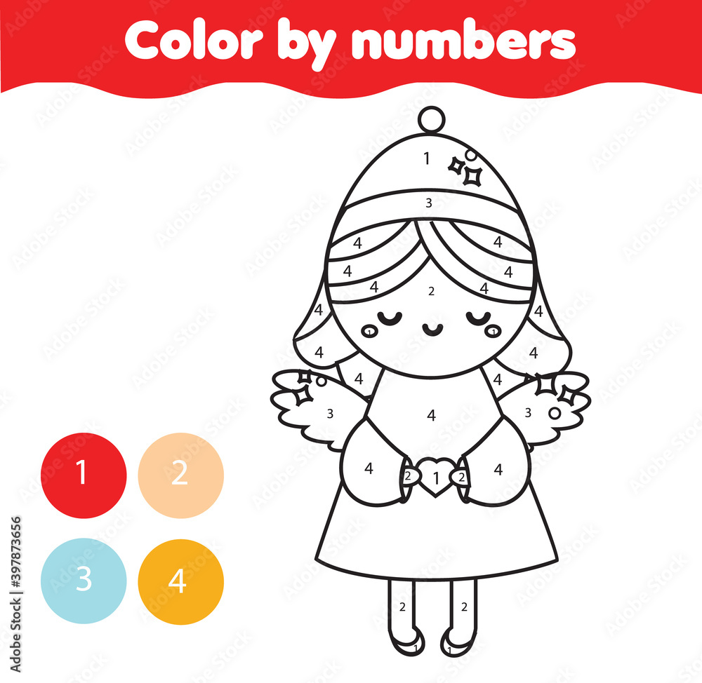 Christmas angel coloring page. Educational children game. New year ...