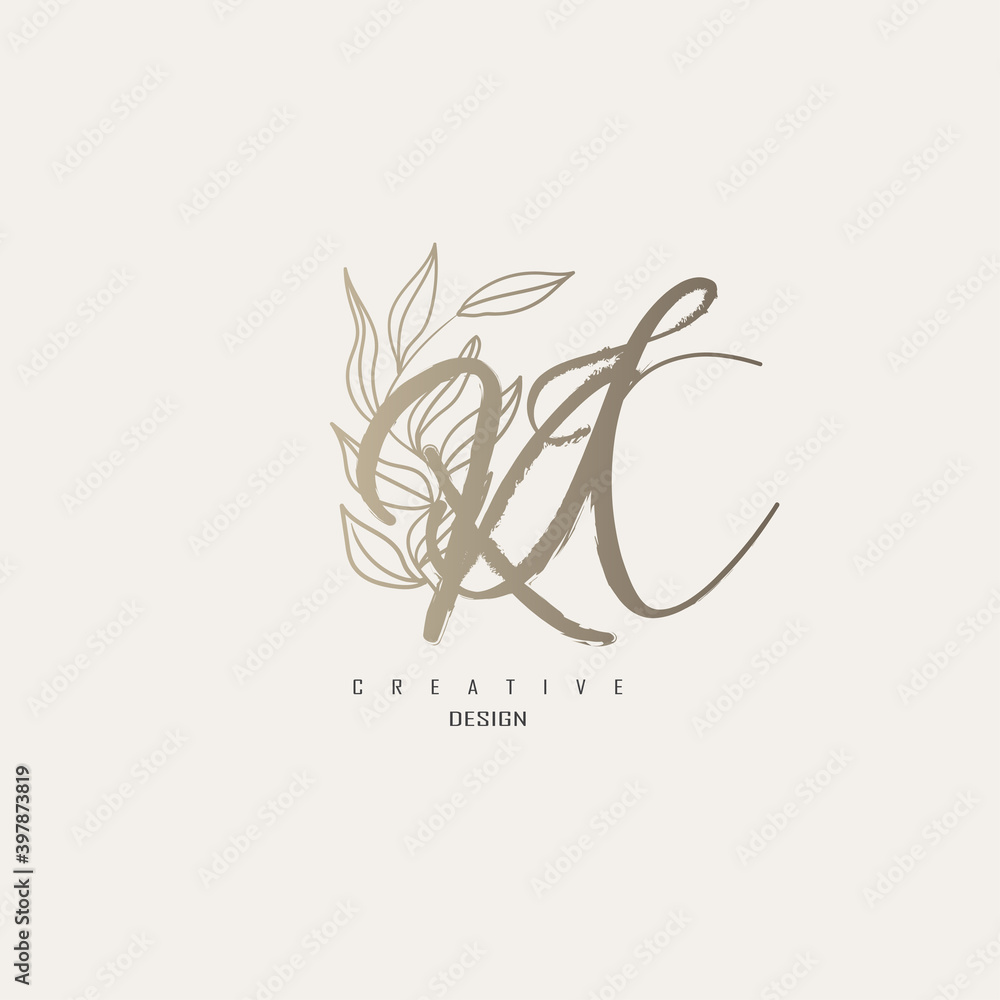 logo kk dengan warna emas, logo terinspirasi dari daun dan kuas. Stock ...