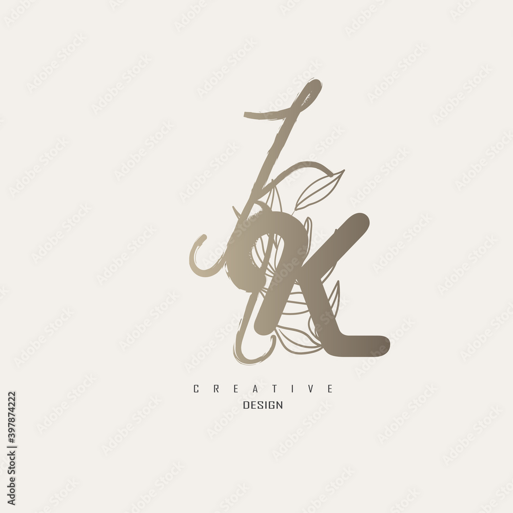 logo kk dengan warna emas, logo terinspirasi dari daun dan kuas. Stock ...
