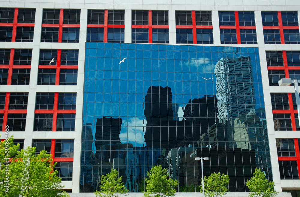 CBC building TV screen of downtown highrises Stock Photo | Adobe Stock