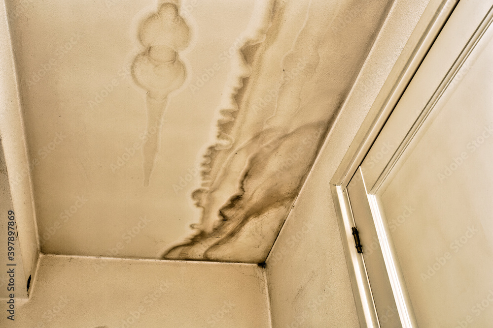 Roof leakage, ceiling water dameged ceiling roof and stain on ceiling ...