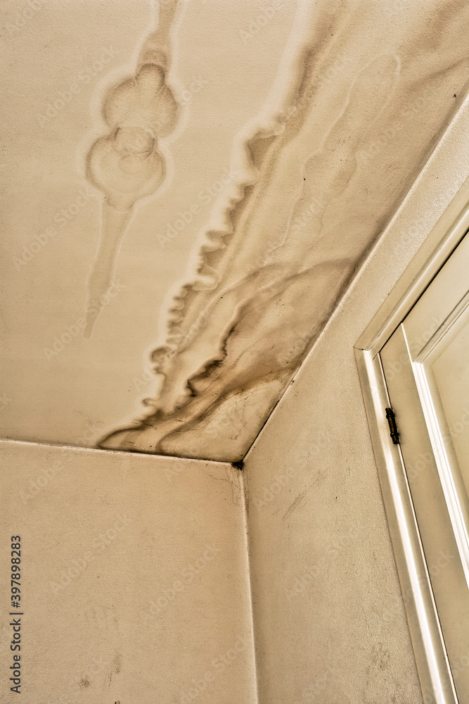 Roof leakage, ceiling water dameged ceiling roof and stain on ceiling ...