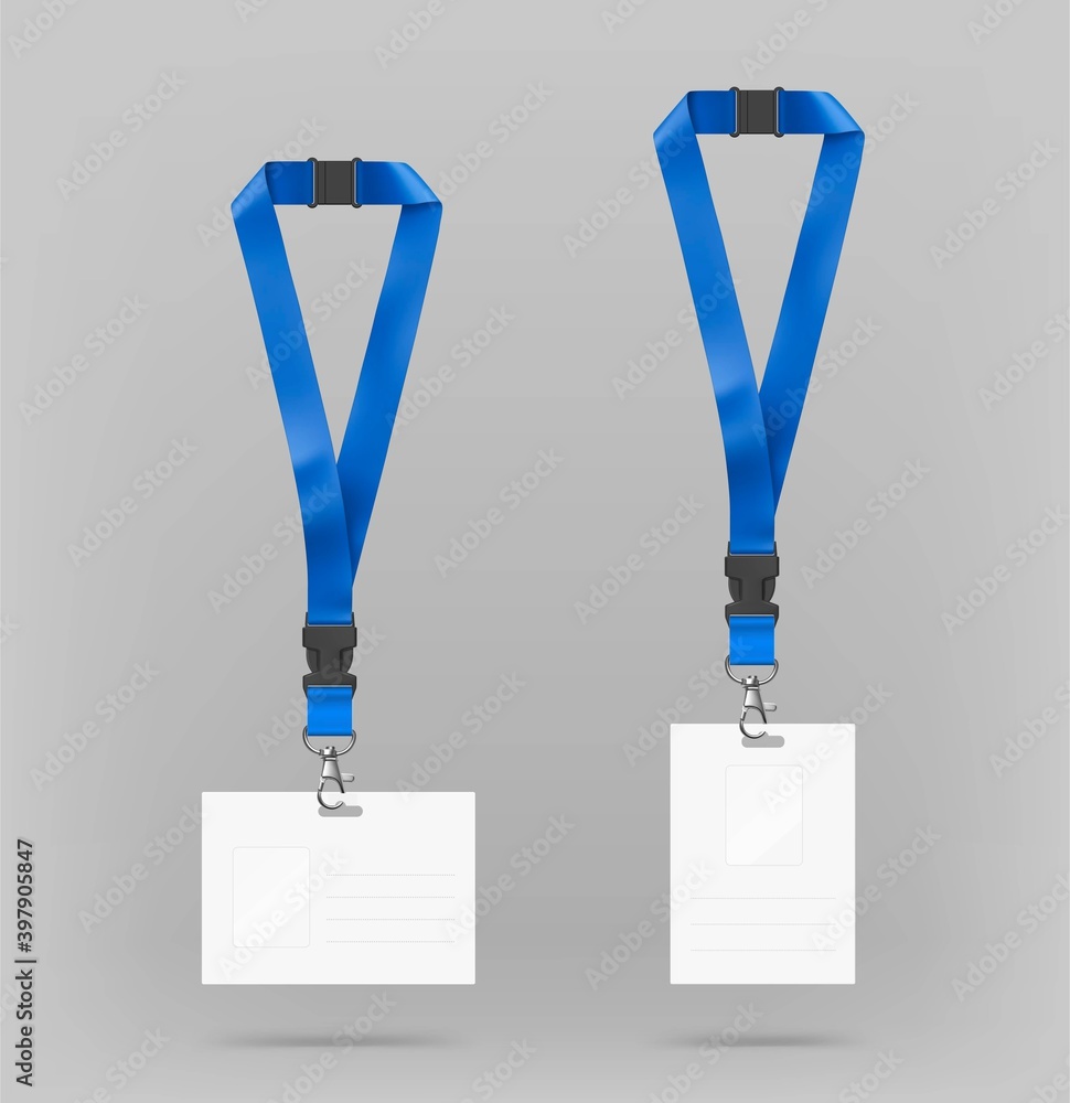 Set of lanyard with id card. Vector illustration. Ready template to use ...