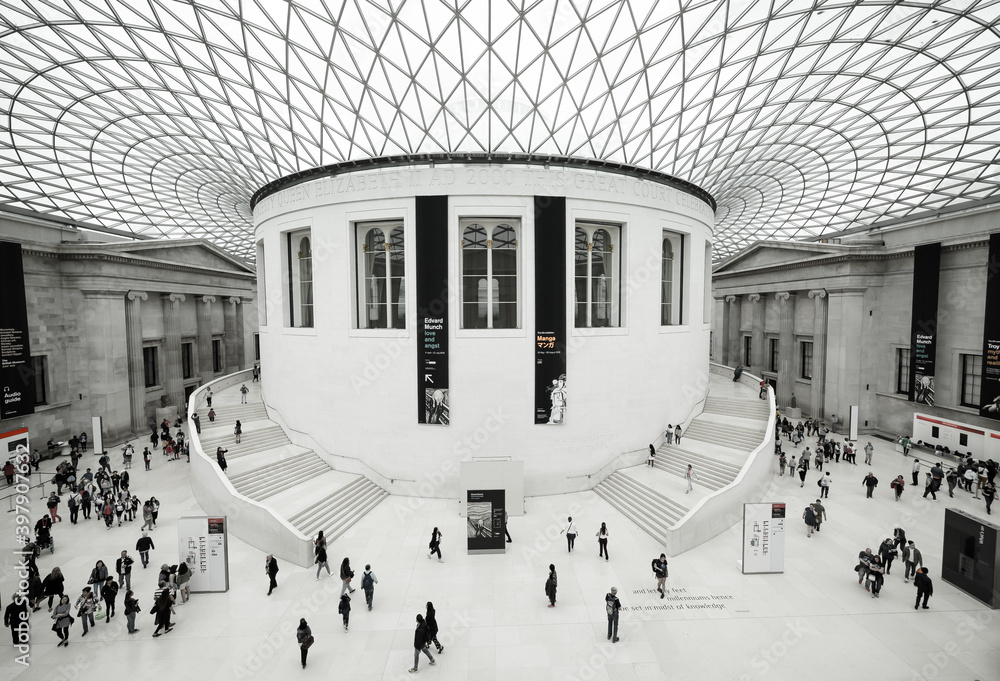 London, UK: details of modern white structure of the British Museum ...