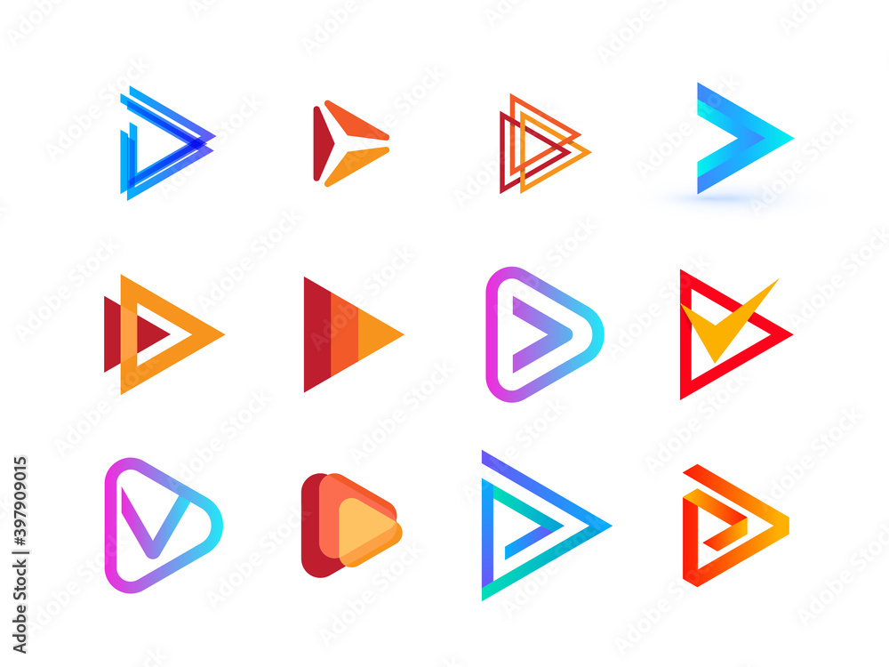 Play button vector creative logo collection. Right arrow signs. Modern ...