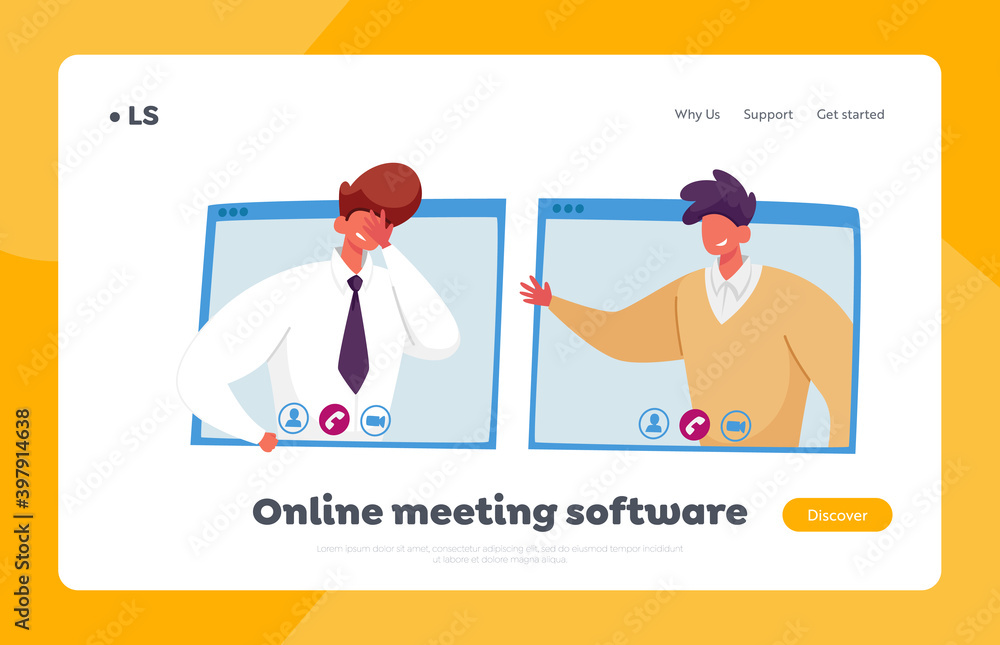 Video Call with Colleague Landing Page Template. Online Meeting ...