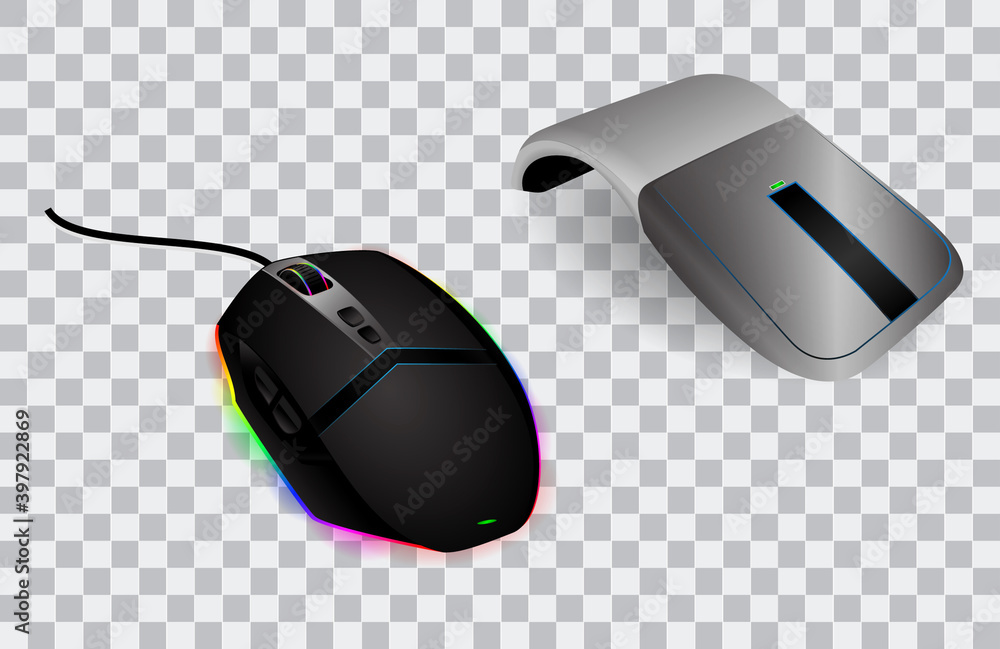 set of computer mouse realistic or mouse with scroll and click optical ...
