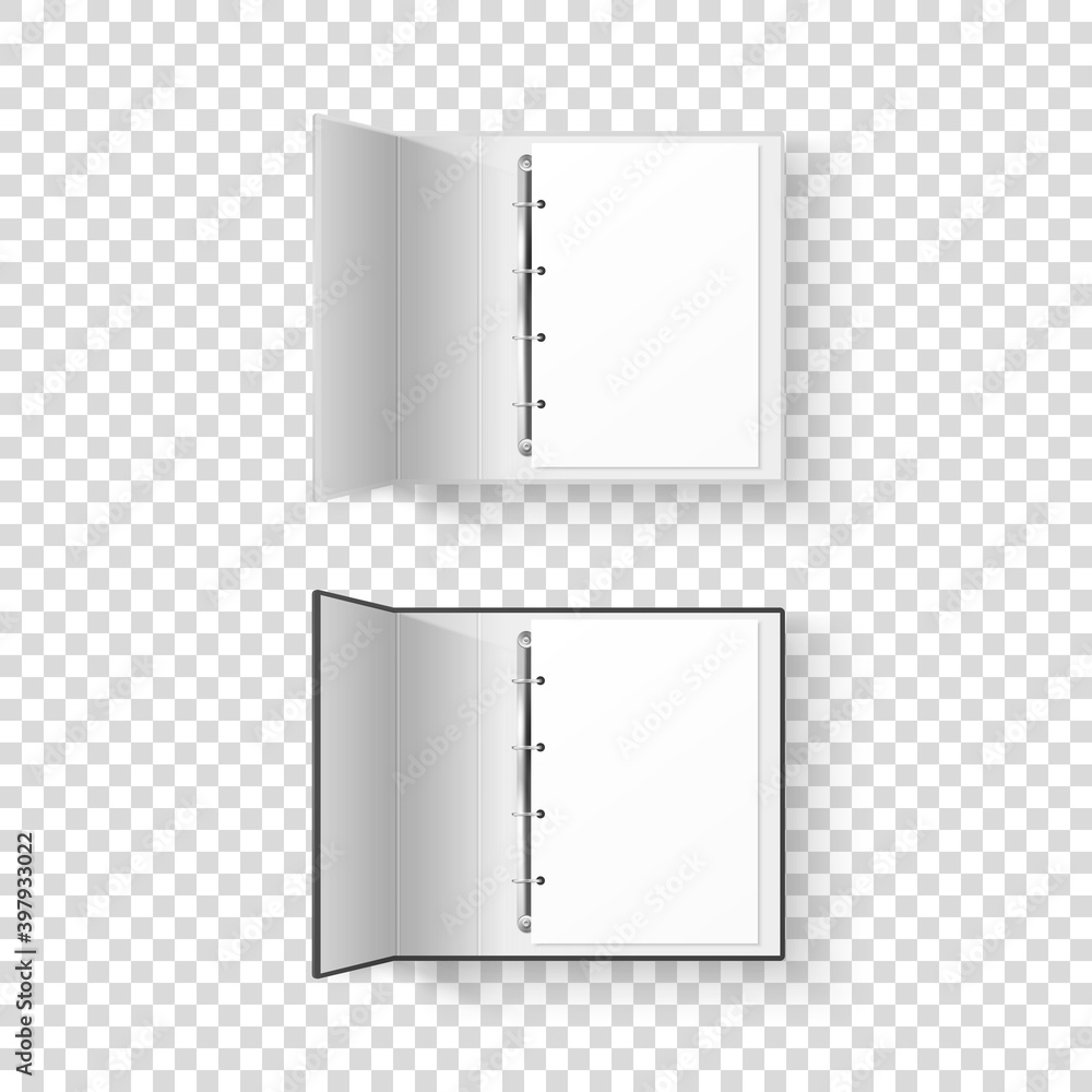 Vector 3d Opened Realistic White and Black Office Binder Set with Metal ...