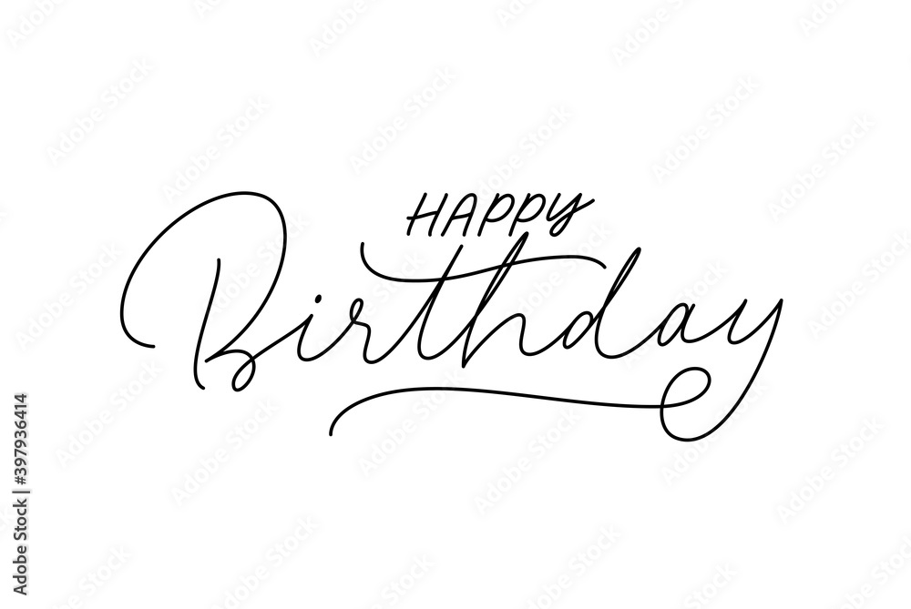 Happy Birthday handwritten modern line lettering. Greeting card poster ...