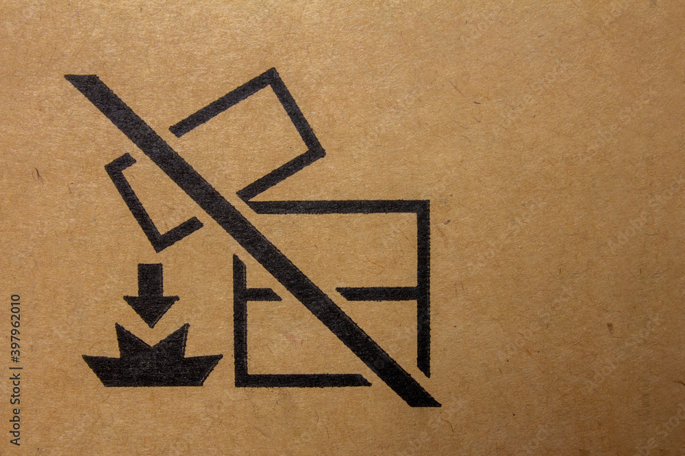 Packaging symbol to indicate that the items shall not be vertically ...