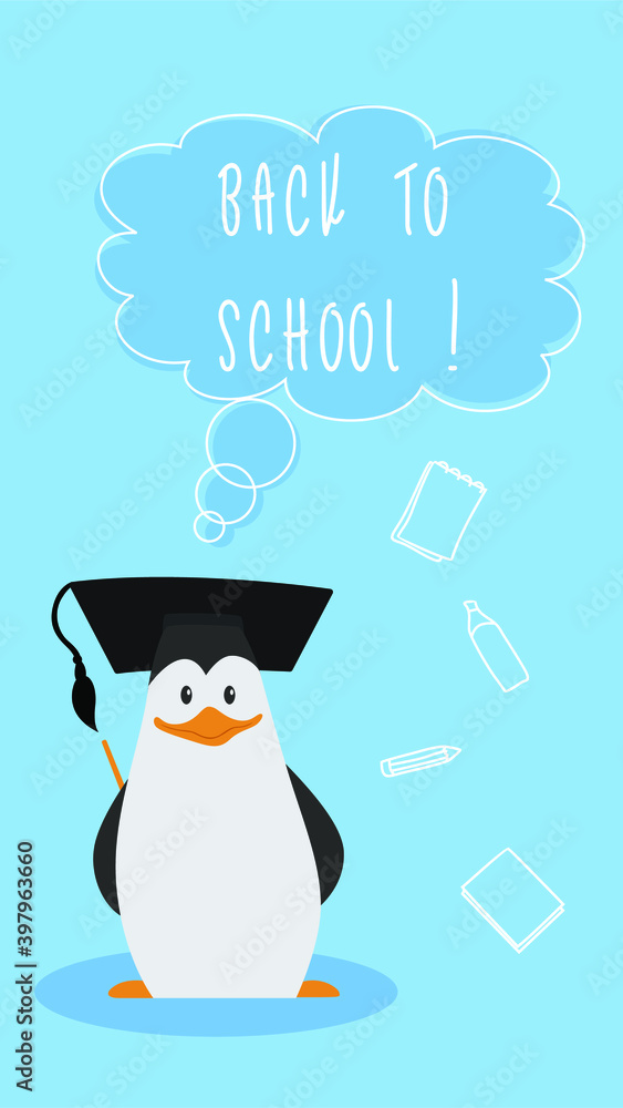 Penguin cartoon character animal with toga hat be a teacher for back to ...