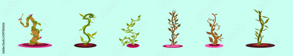 set of beanstalk cartoon icon design template with various models ...
