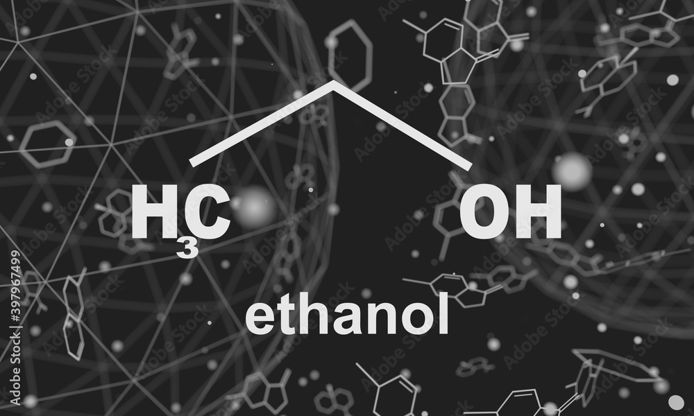 Structural chemical formula of ethanol molecule. Lines and dots ...