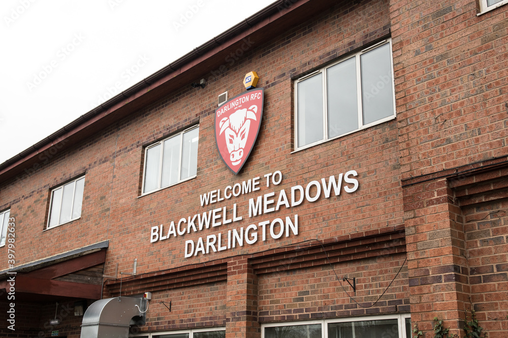 Sign on the outside wall of the Blackwell Meadows rugby and football ...
