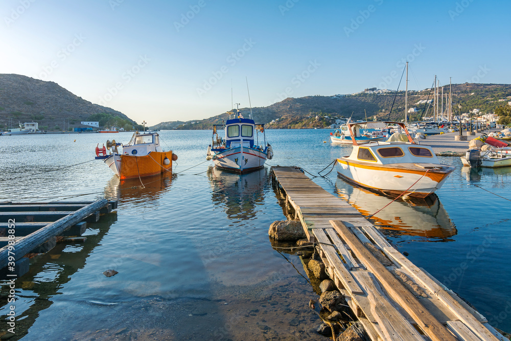 Skala Village harbour view in Patmos Island. Patmos Island is populer ...