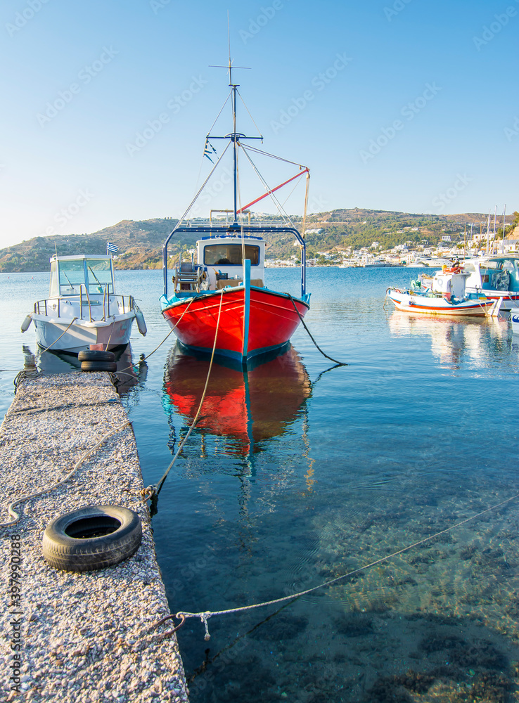 Skala Village harbour view in Patmos Island. Patmos Island is populer ...
