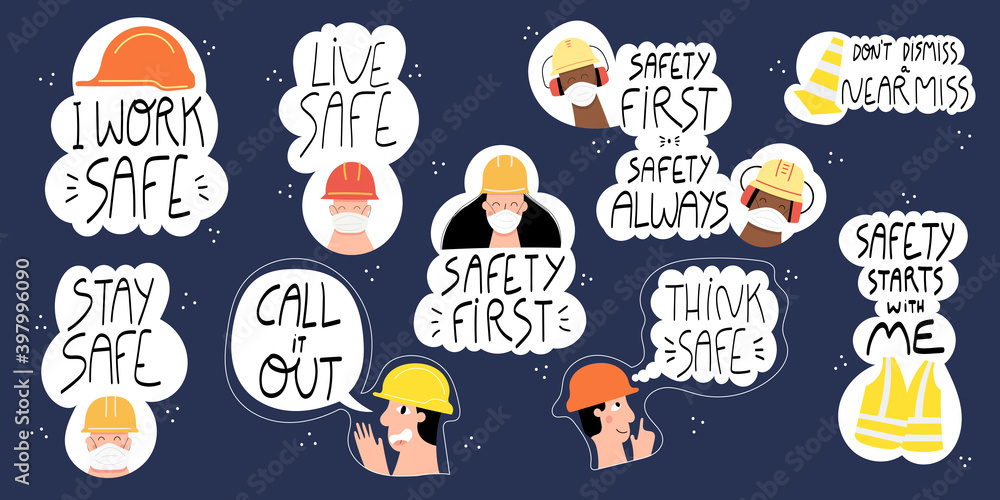 Collection of hand drawn lettering about health and safety on ...