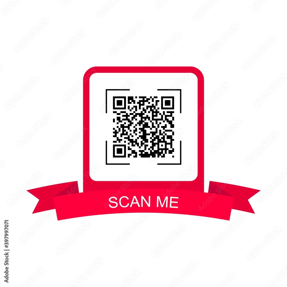 Red Frame With Ribbon For Qr Code Creative Concept Qr Code Scan Me Vector Stock Vector