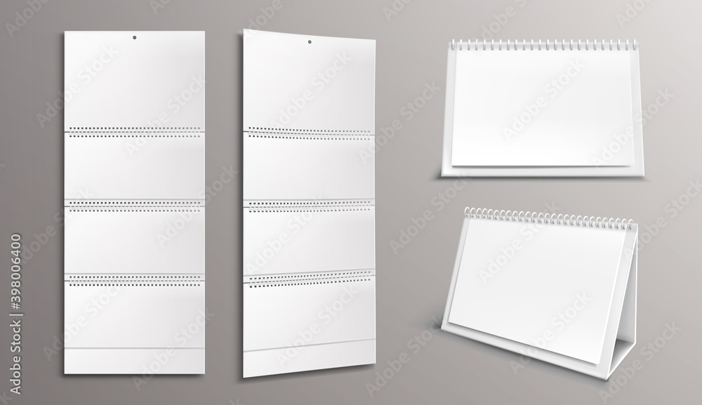 Calendar mockup with blank pages and binder. Desktop and wall paper ...