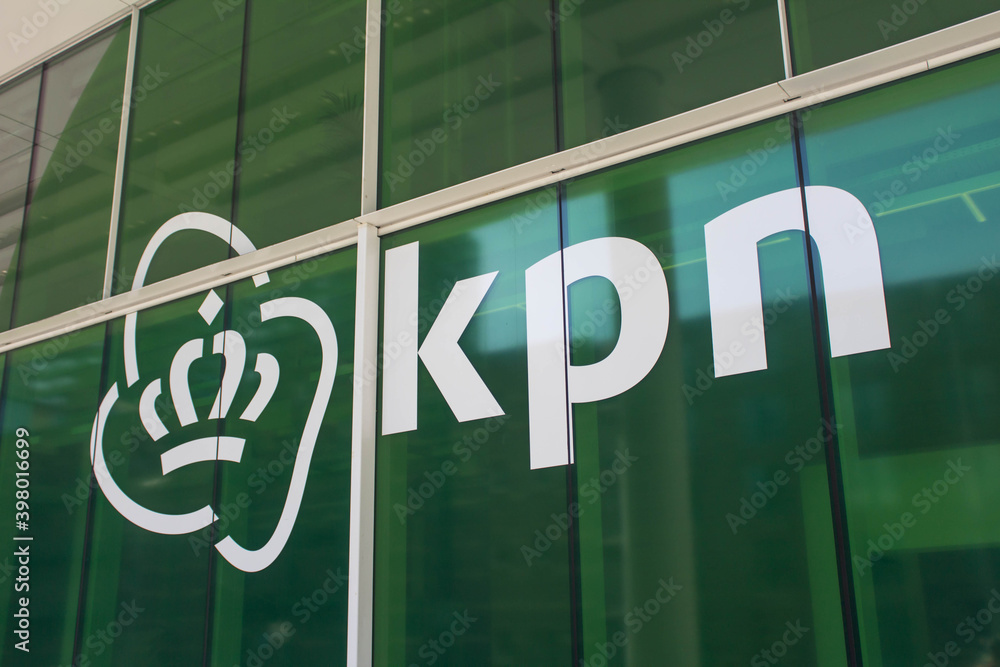 KPN technology communications company logo and signage on face of head ...