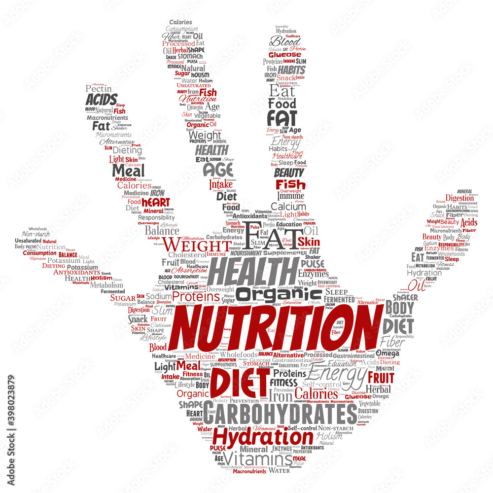 Vector conceptual nutrition health diet hand print stamp word cloud ...