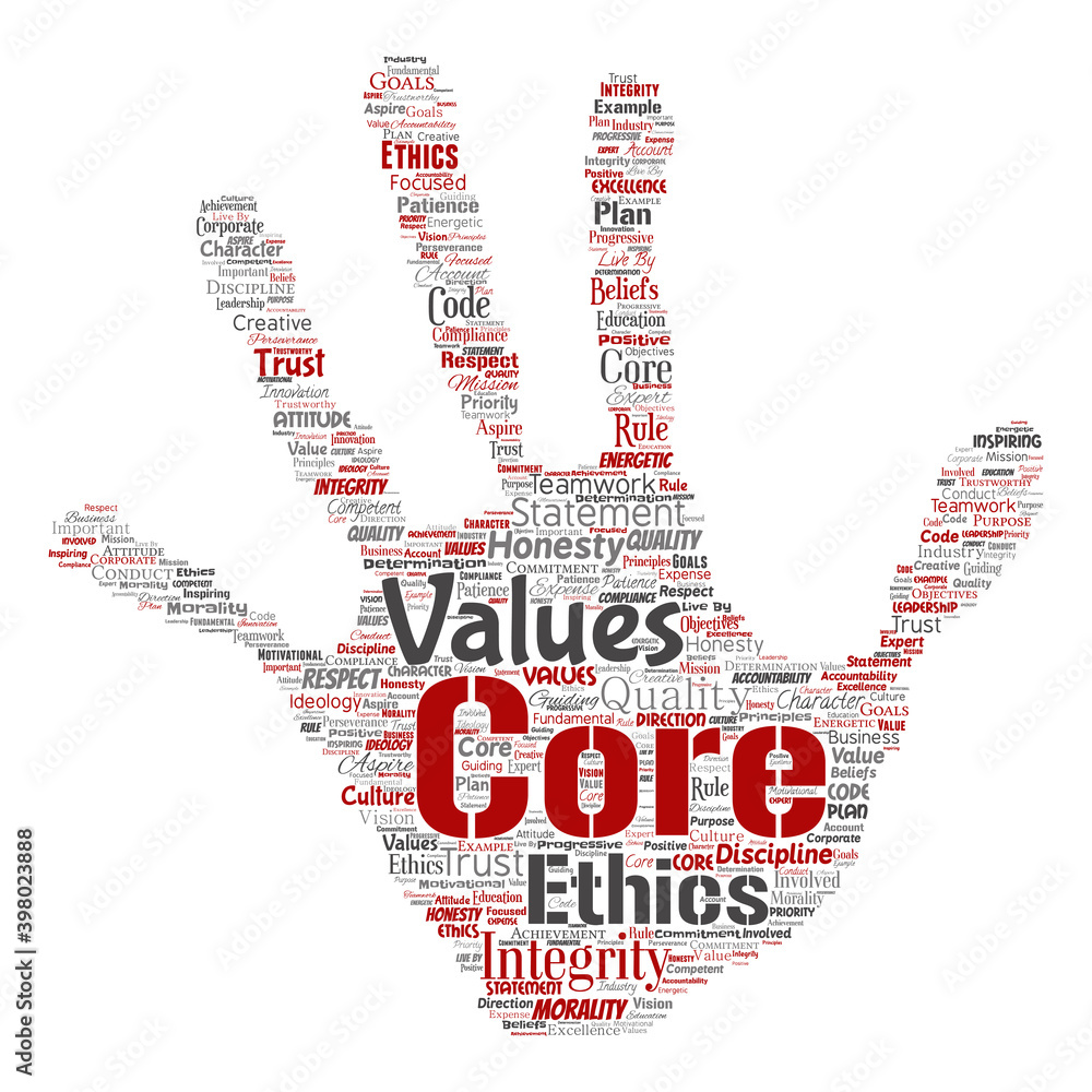 Vector conceptual core values integrity ethics hand print stamp concept ...