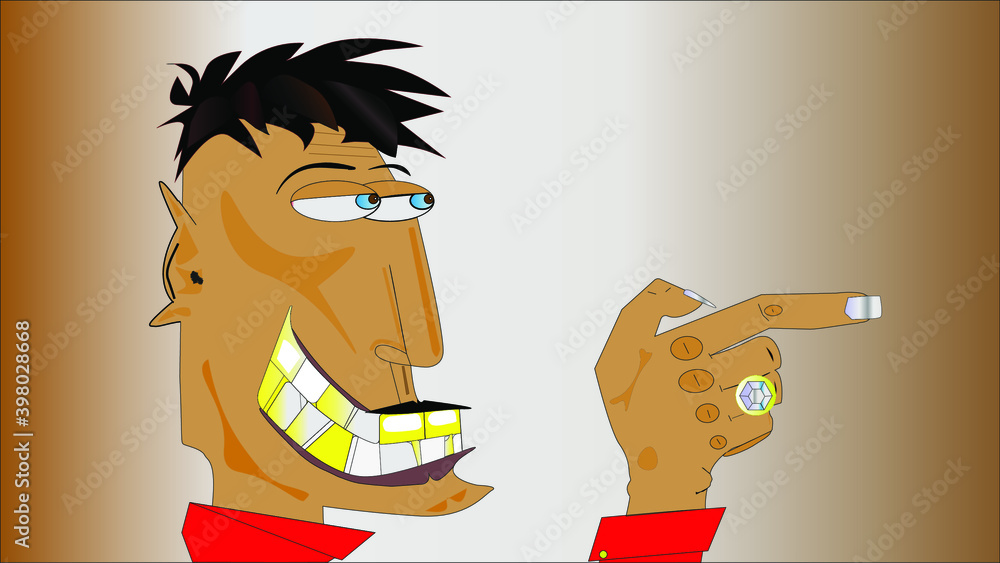 retro pathetic man in a red suit, with a mustache and a ring on his ...