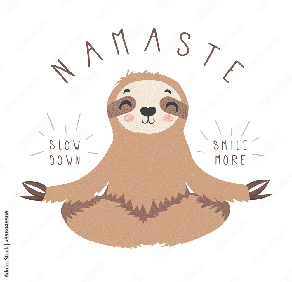Vector illustration with sloth and text Cute sloth. Adorable hand drawn ...