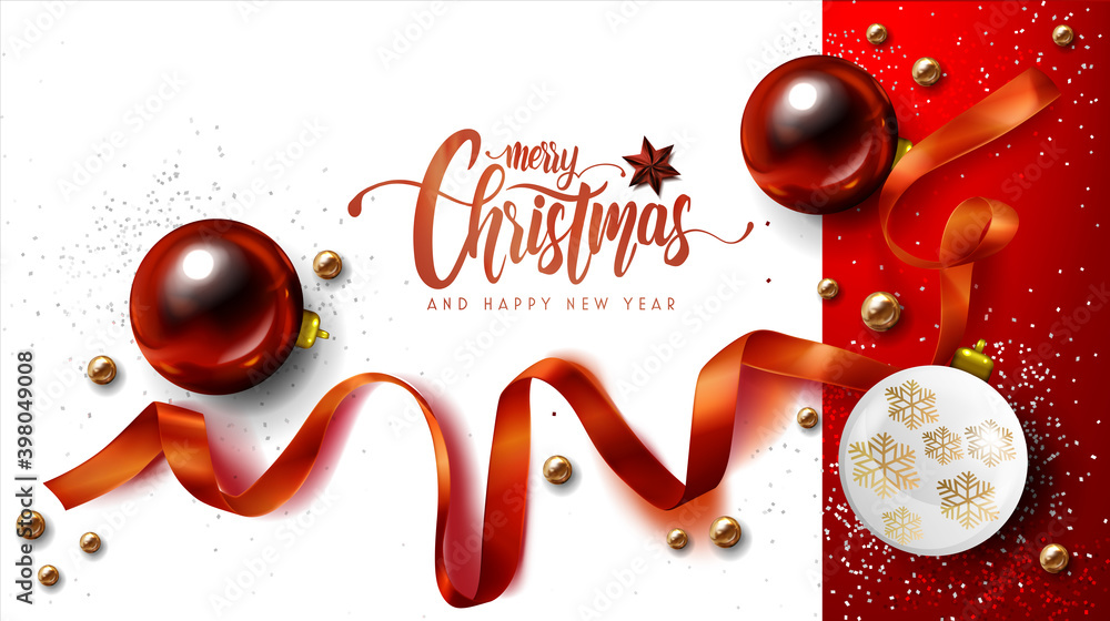 RVB de basecard or banner on Merry Christmas and Happy New Year in red ...