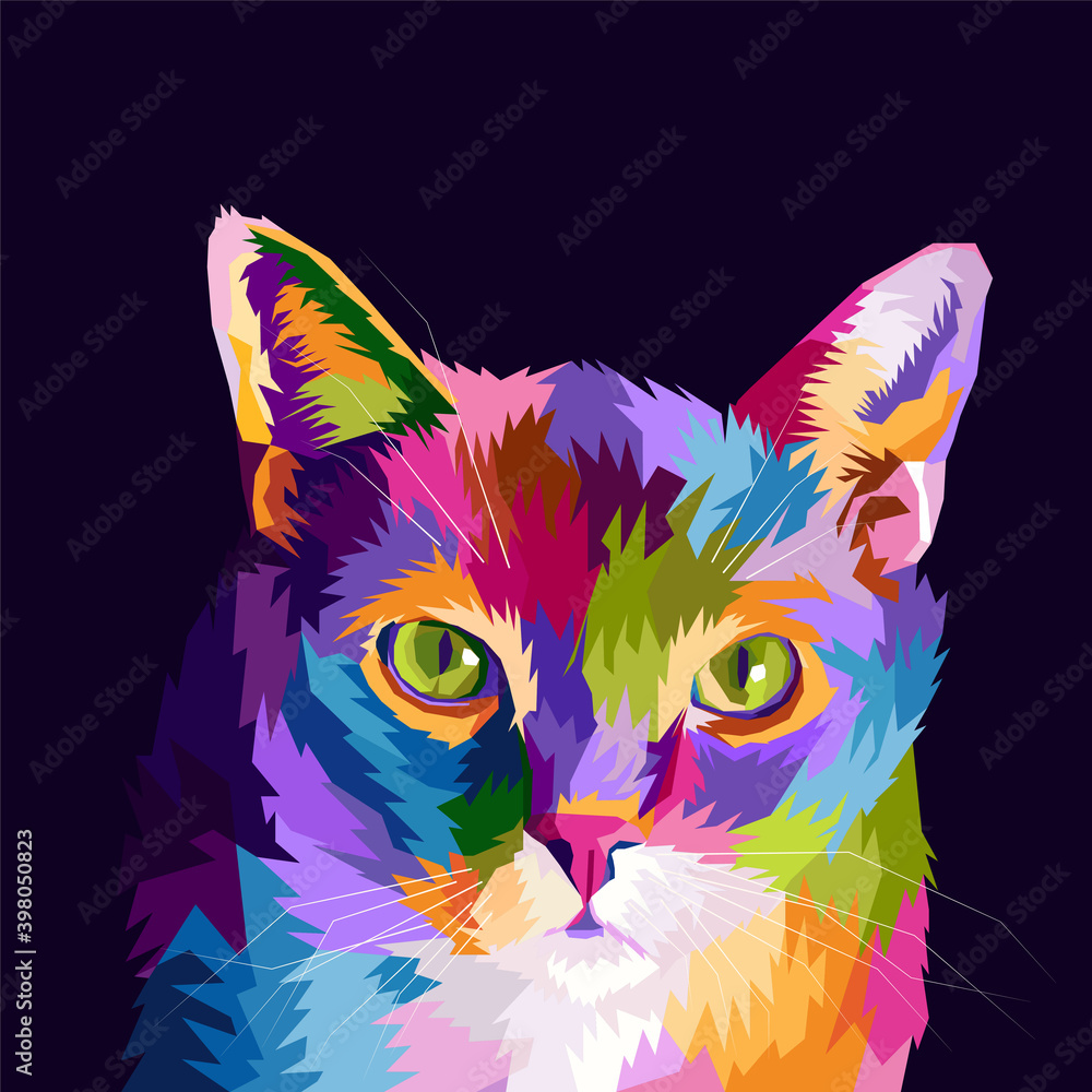 colorful cat pop art portrait premium vector, can be used for poster ...
