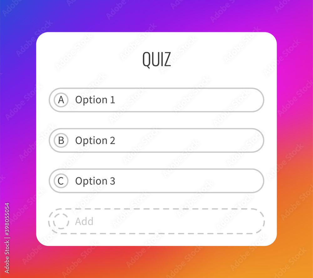 Question sticker for typing answers. Quiz option social media interface ...