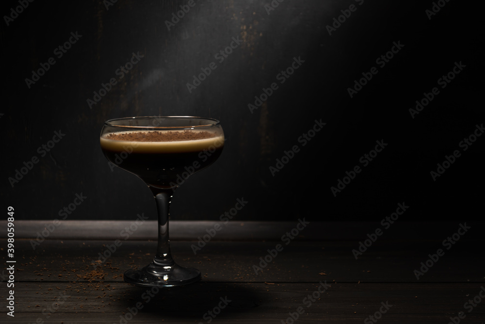 Jelly coffee with milk in a glass bowl sprinkled with chocolate chips ...