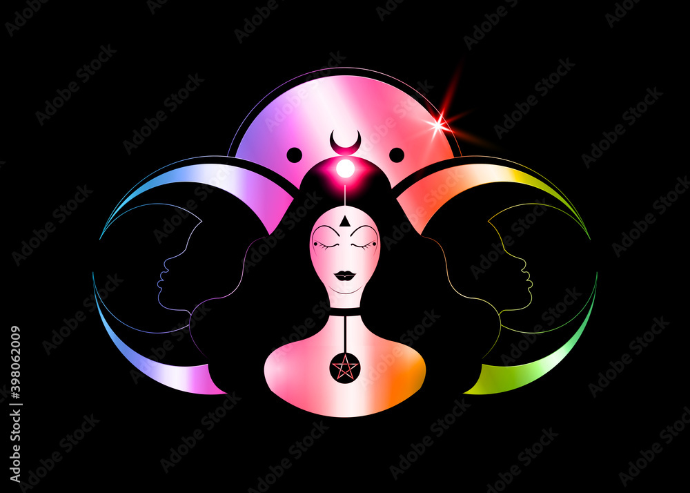 Wiccan woman icon, Triple goddess symbol of moon phases. Hekate ...
