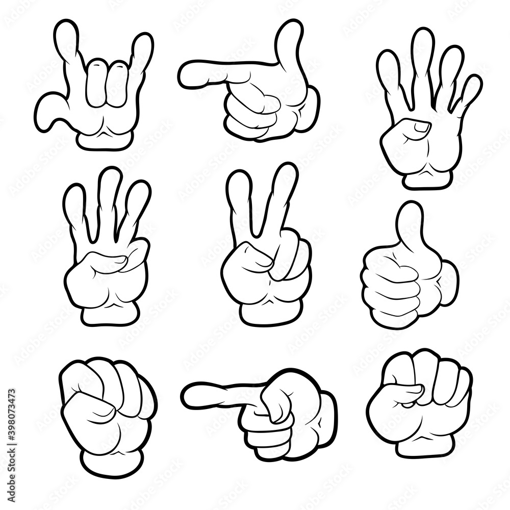 Comic book hands set. Vector illustration of hands. Set of cartoon ...