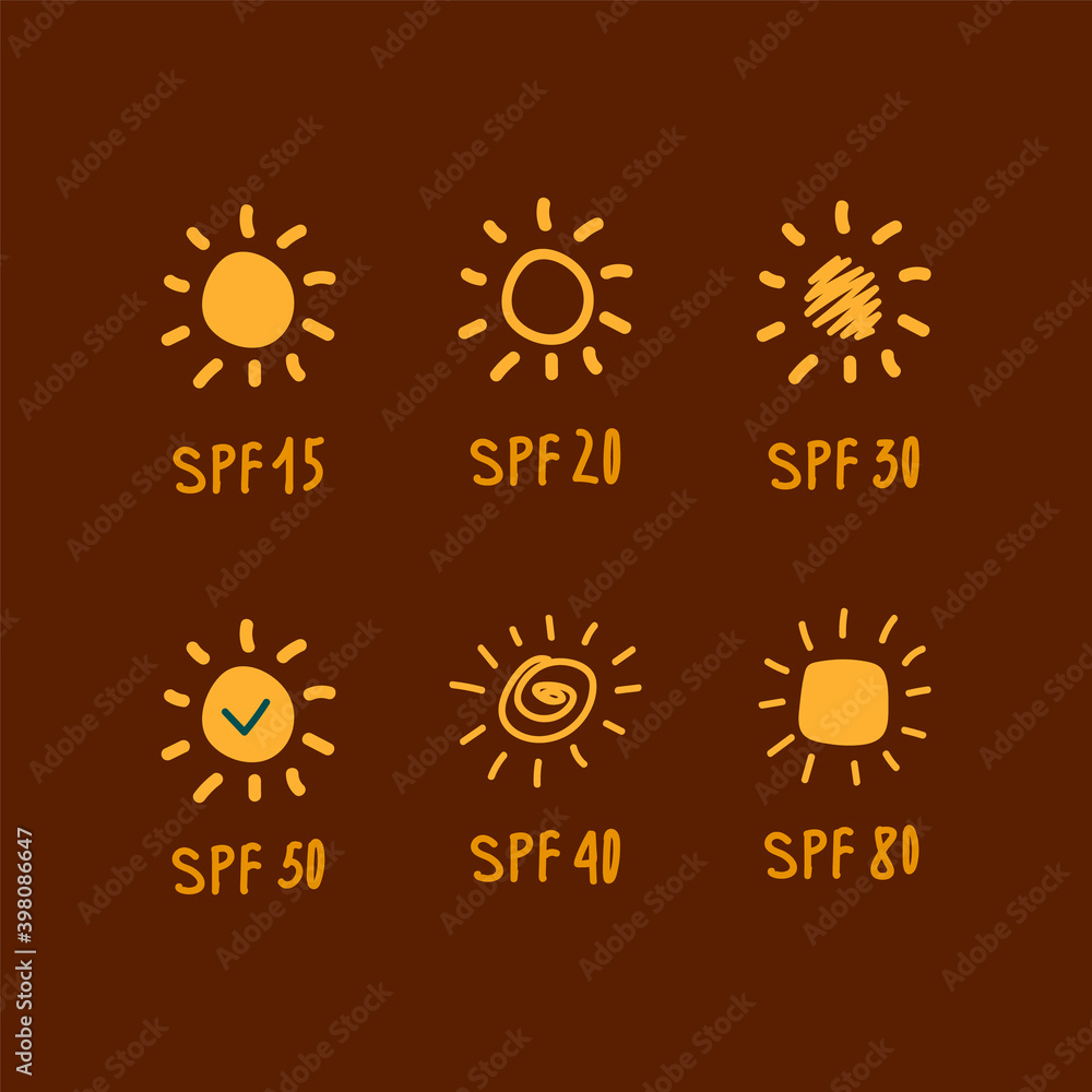 Set of sun protection icons. Sun logo in a vector of different types ...