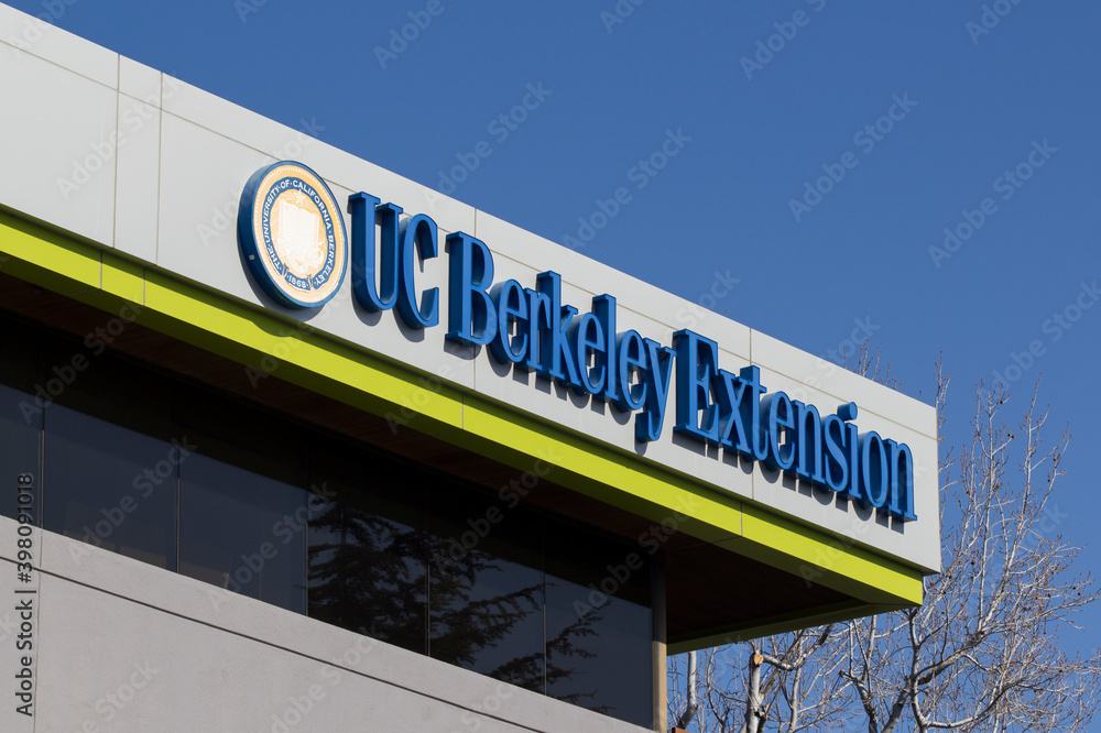 Belmont, CA, USA - Feb 29, 2020: The sign at the UC Berkeley Extension ...