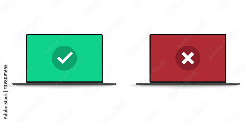 Check mark on realistic laptop screen vector Stock Vector | Adobe Stock